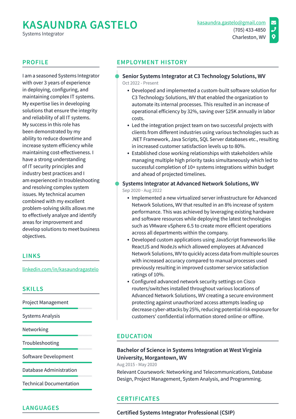 Amazon Systems Integrator Resume Examples | ResumeCat