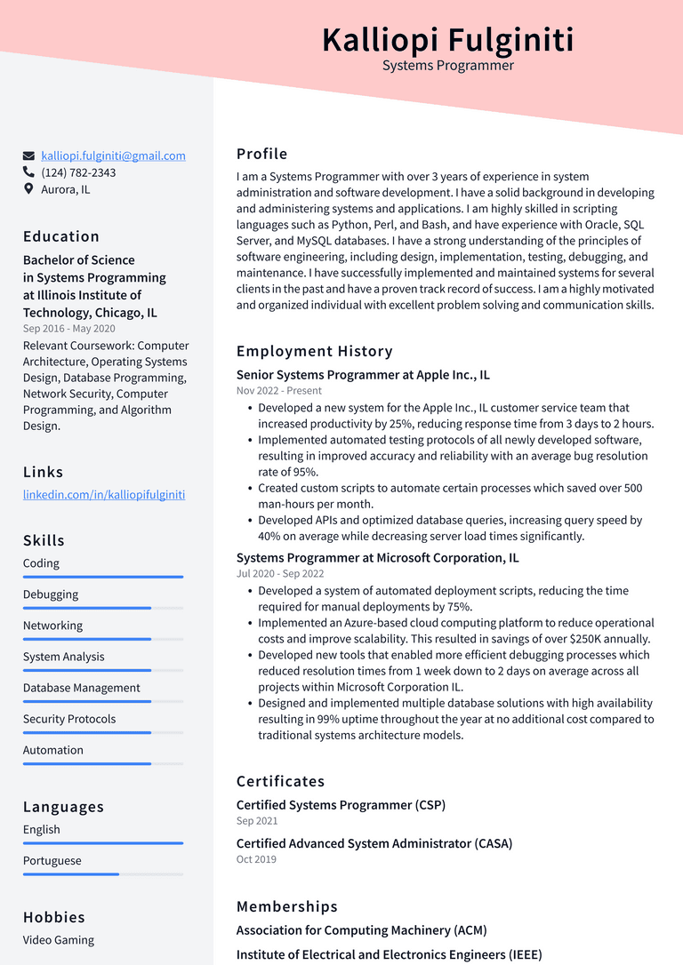 Amazon Systems Programmer Resume Examples | ResumeCat