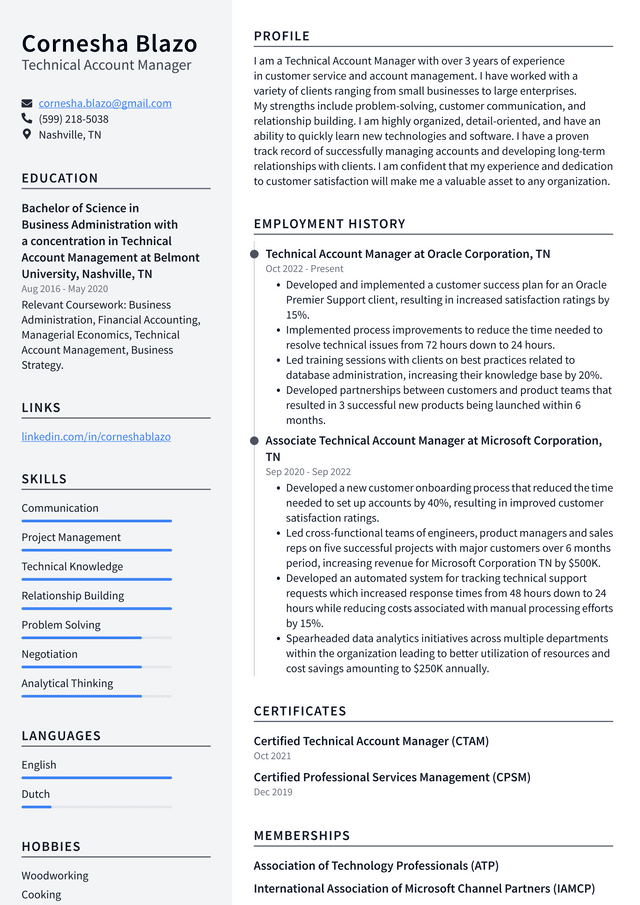 Amazon Technical Account Manager Resume Examples ResumeCat