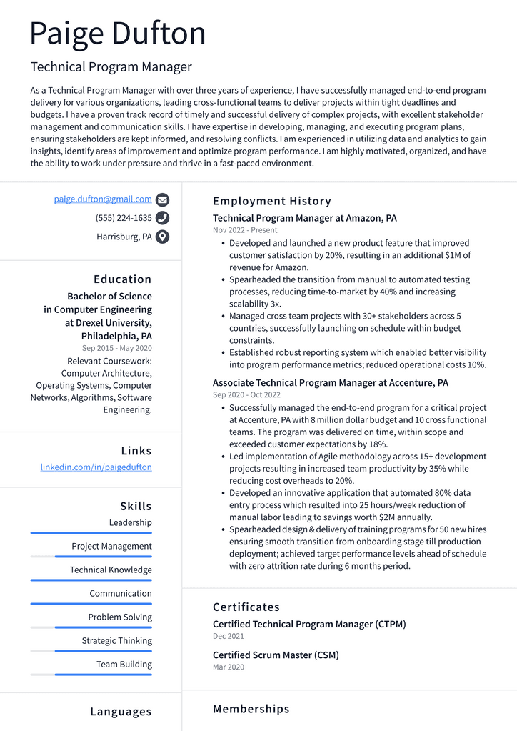 Amazon Technical Program Manager Resume Examples ResumeCat