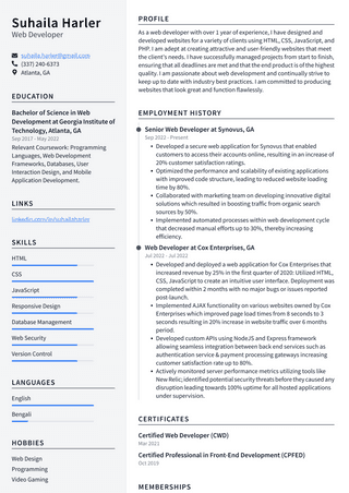 Amazon Web Developer Resume Examples | ResumeCat