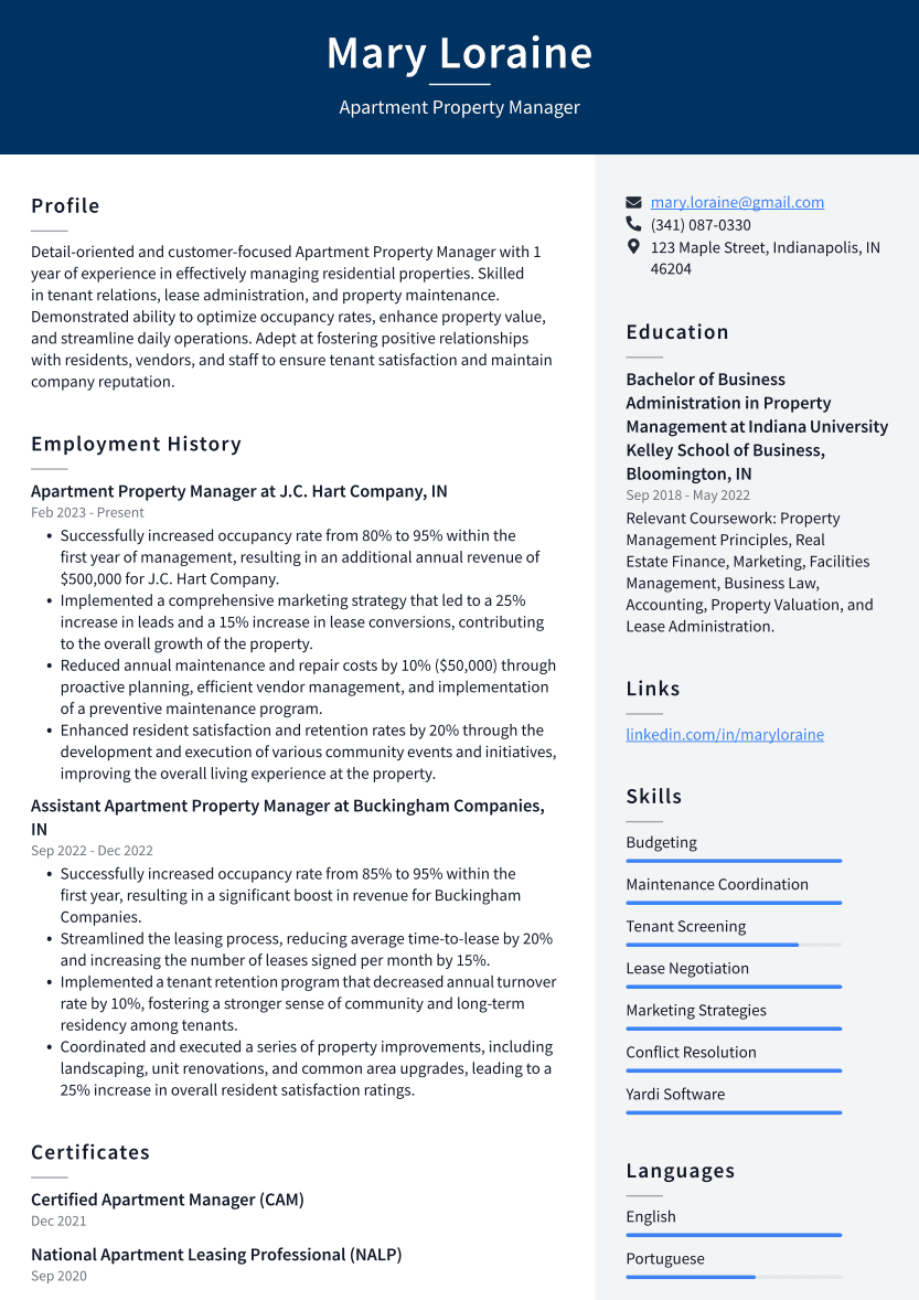 Top 17 Apartment Property Manager Resume Objective Examples