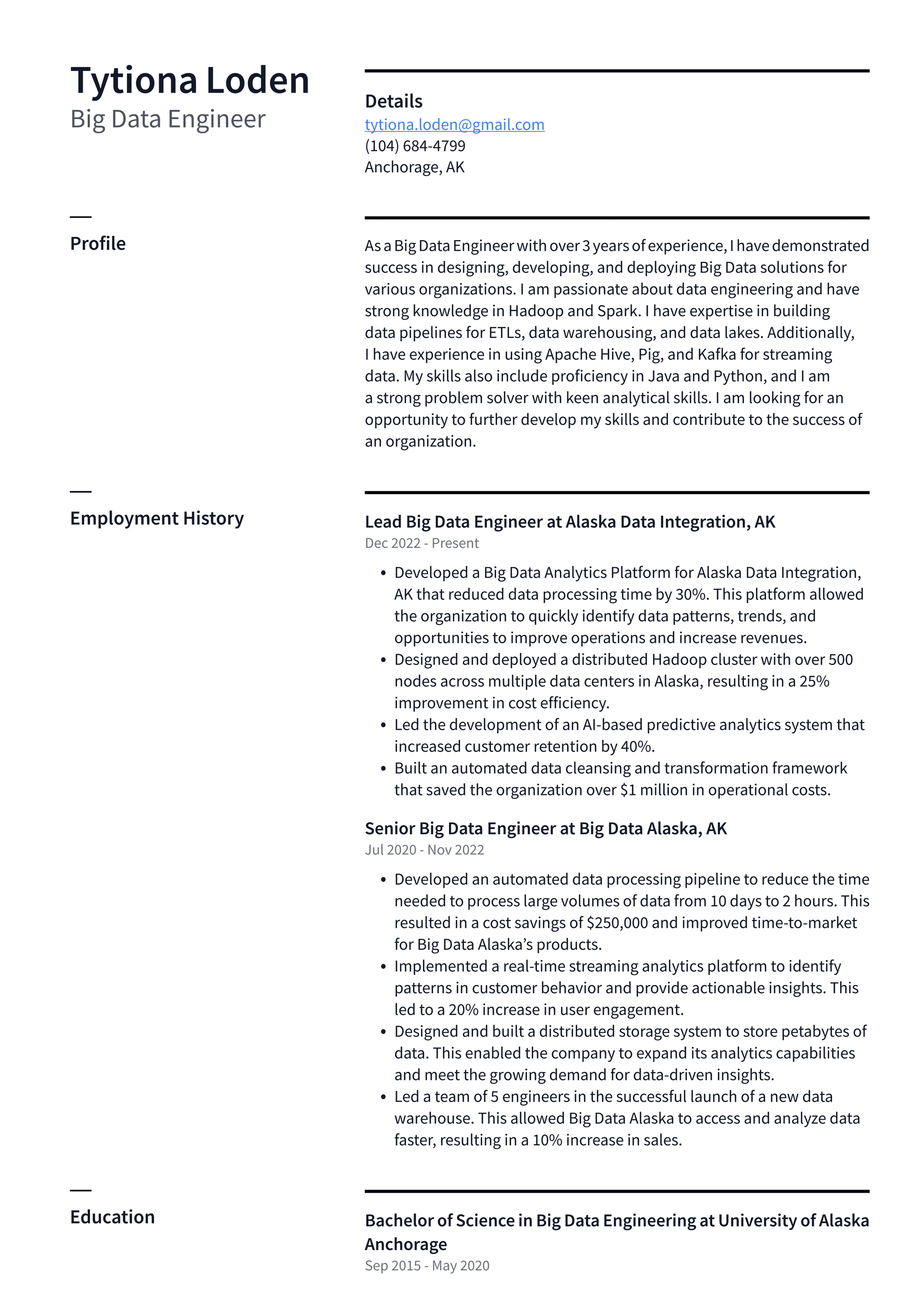Apple Big Data Engineer Resume Examples | ResumeCat