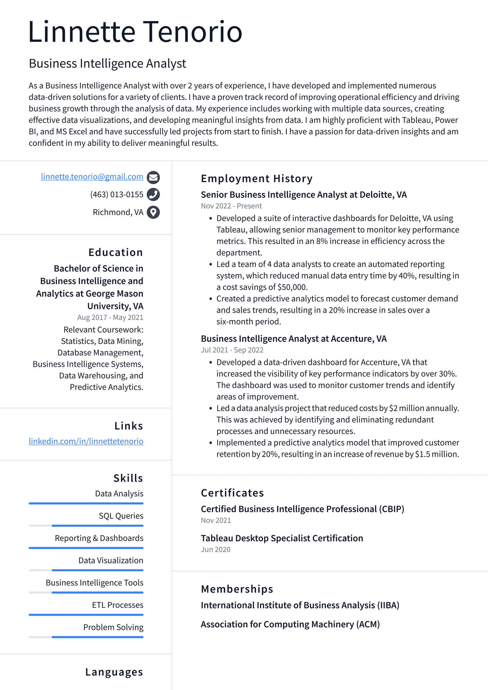 Apple Business Intelligence Analyst Resume Examples
