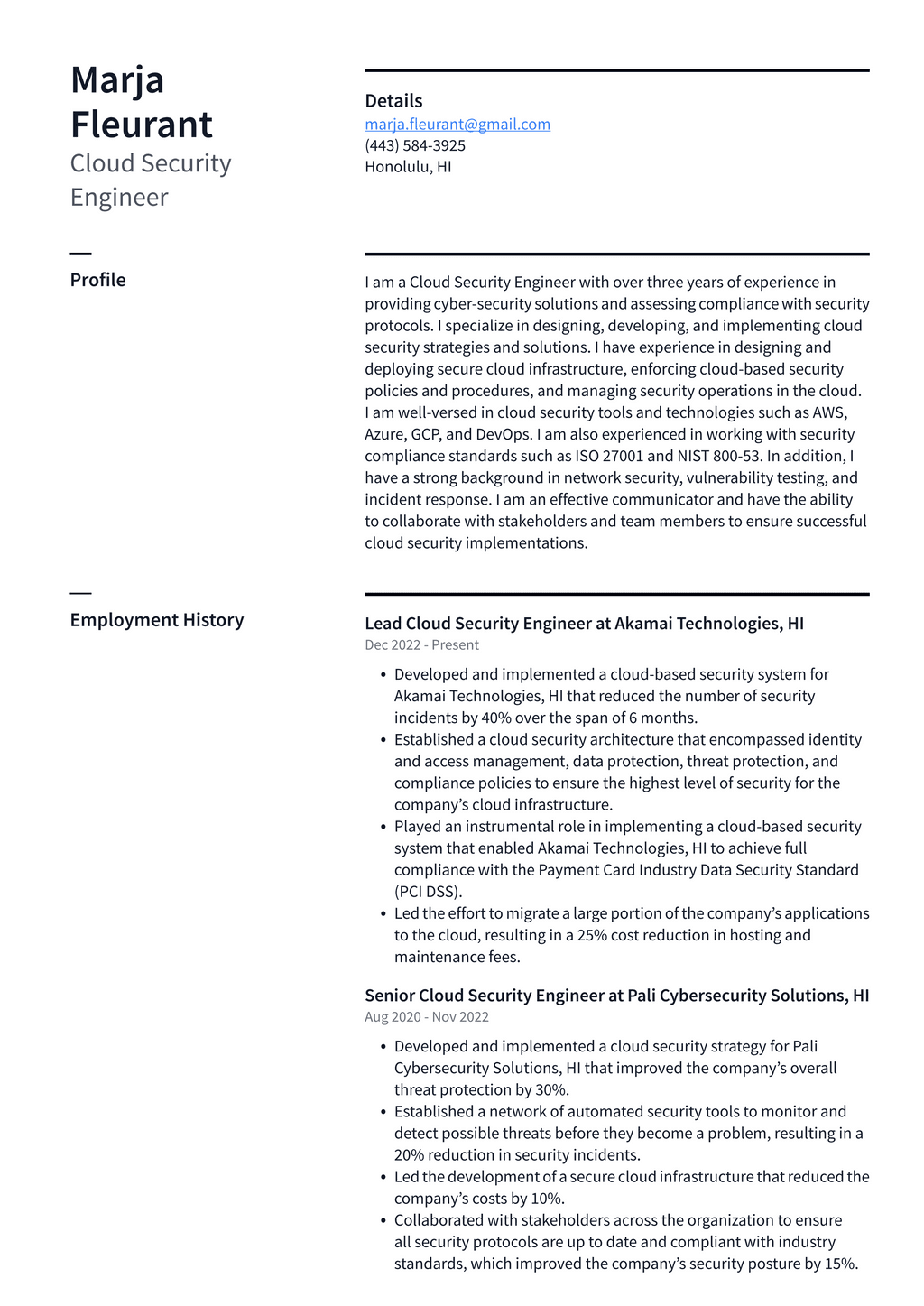 Apple Cloud Security Engineer Resume Examples | ResumeCat