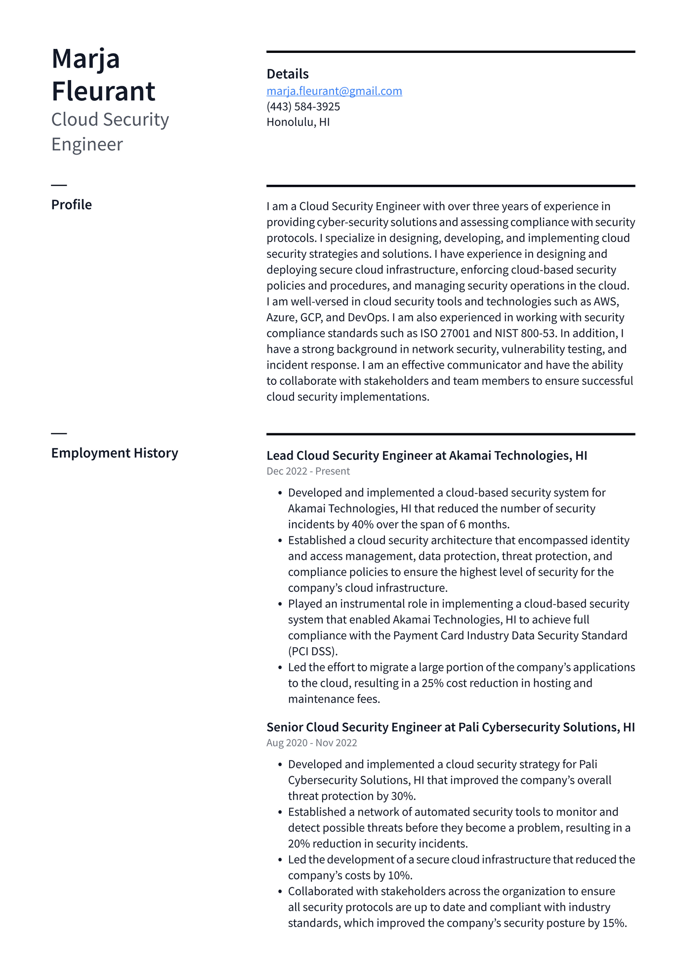 Apple Cloud Security Engineer Resume Examples | ResumeCat