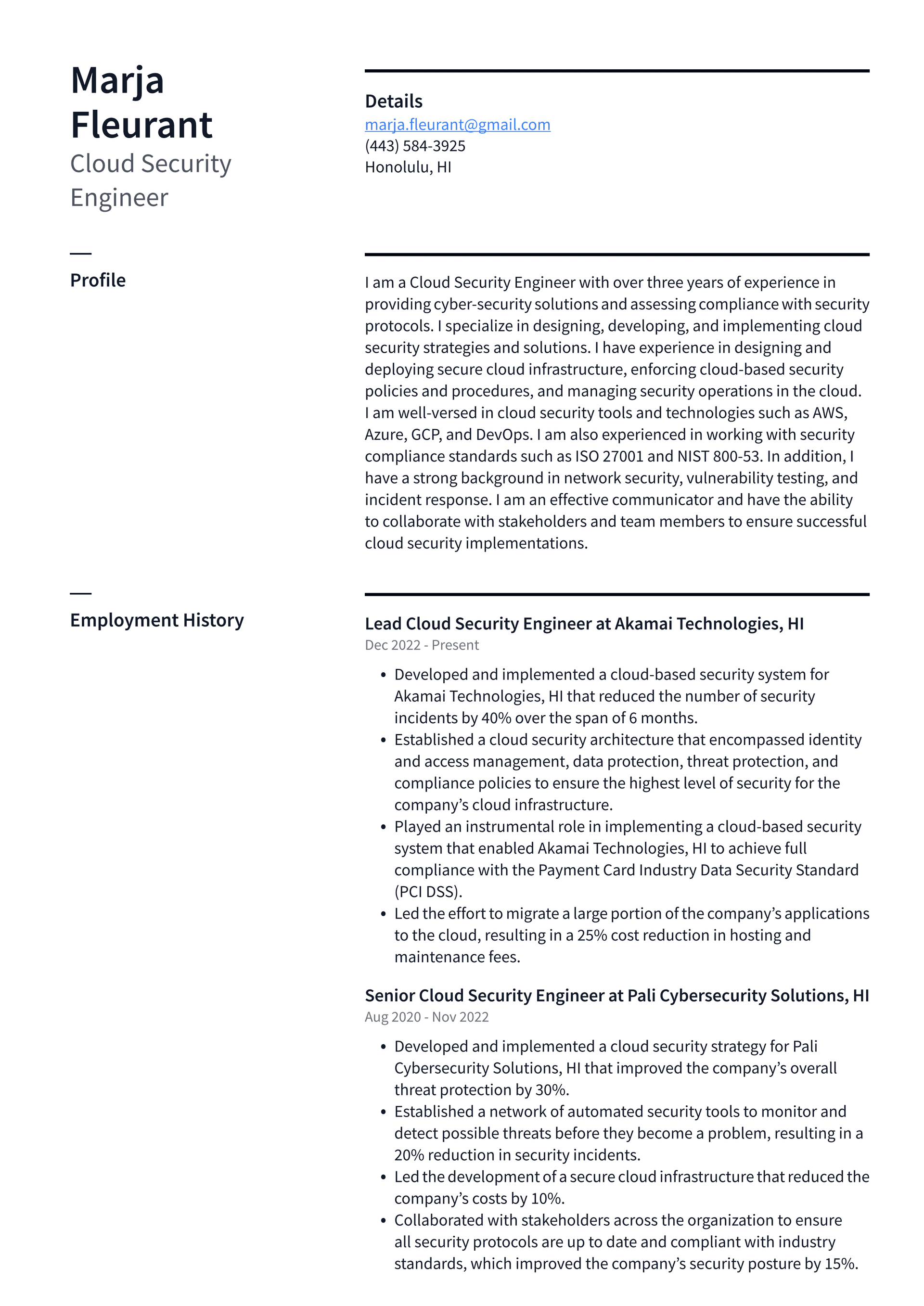 Apple Cloud Security Engineer Resume Examples | ResumeCat