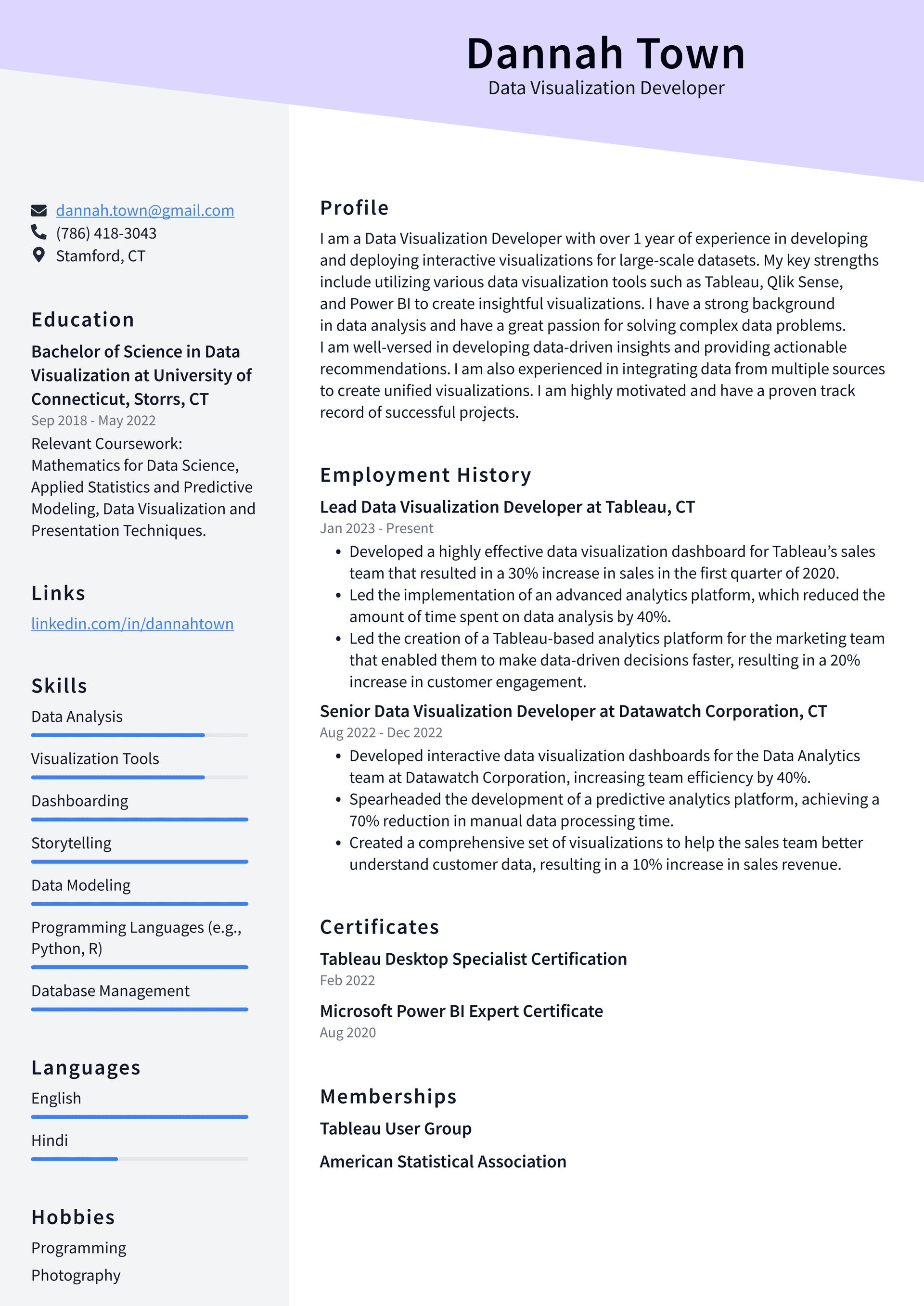 Apple Data Visualization Developer Resume Examples