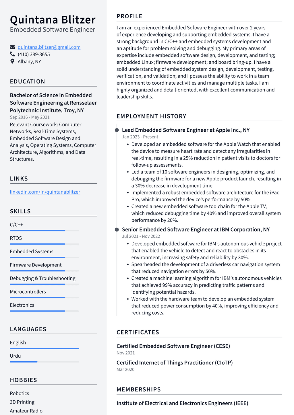 Apple Embedded Software Engineer Resume Examples | ResumeCat