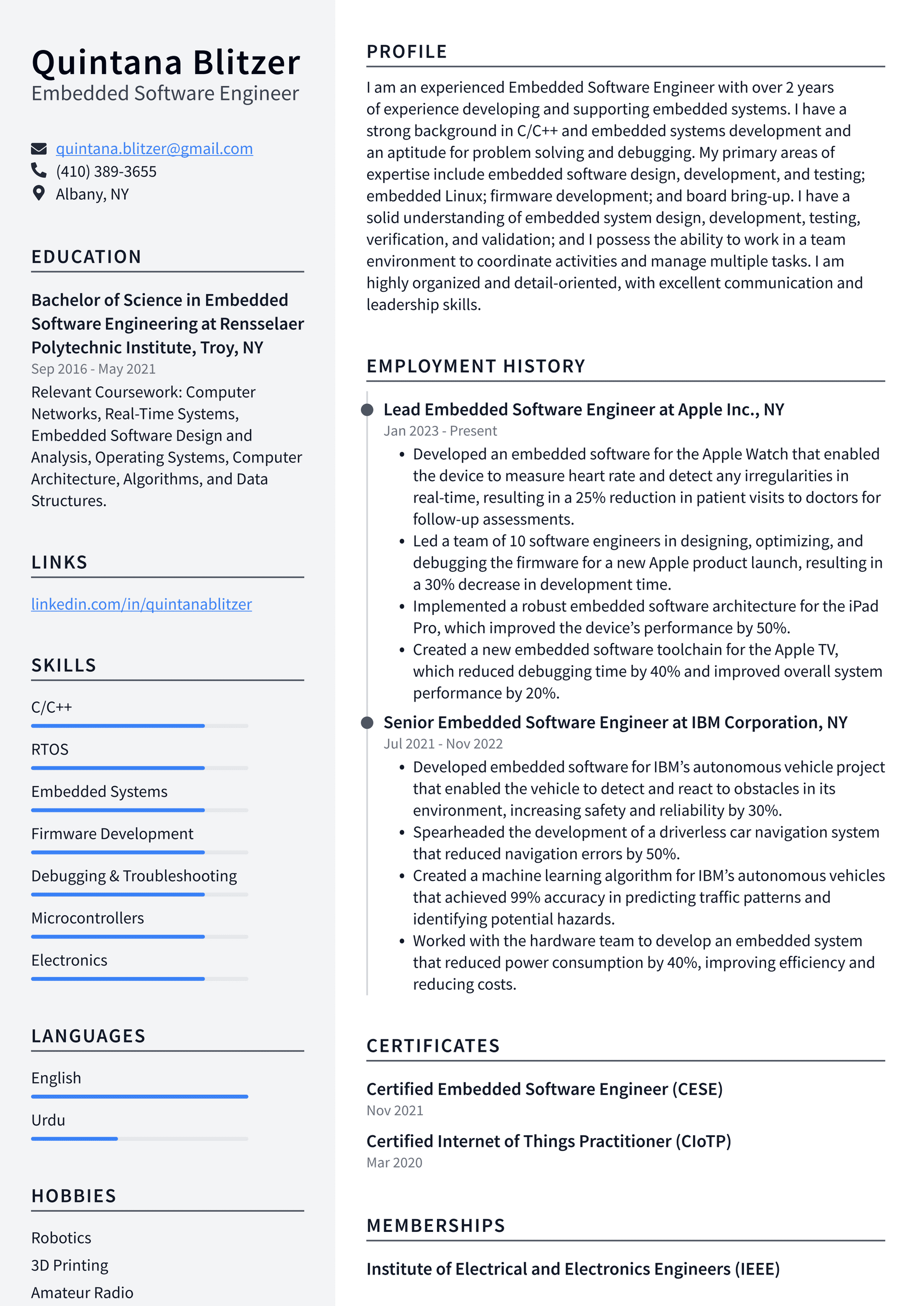 Apple Embedded Software Engineer Resume Examples | ResumeCat