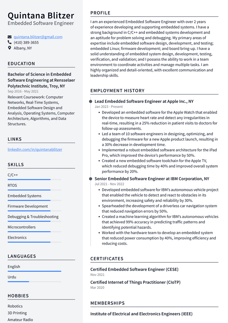 Apple Embedded Software Engineer Resume Examples | ResumeCat