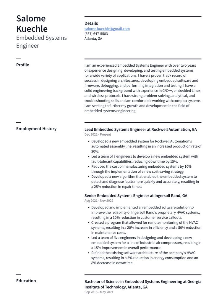 Apple Embedded Systems Engineer Resume Examples | ResumeCat