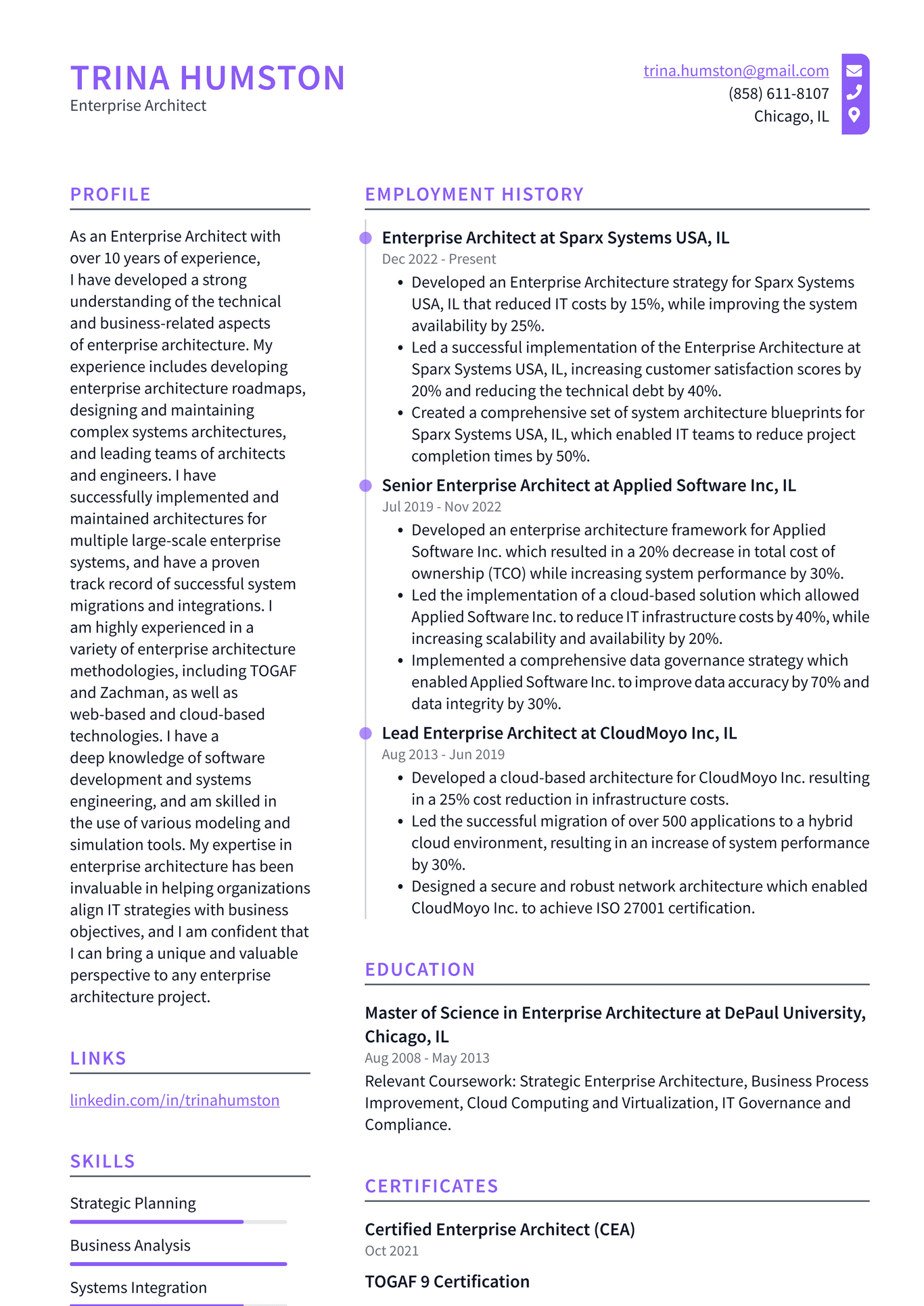 Apple Enterprise Architect Resume Examples | ResumeCat