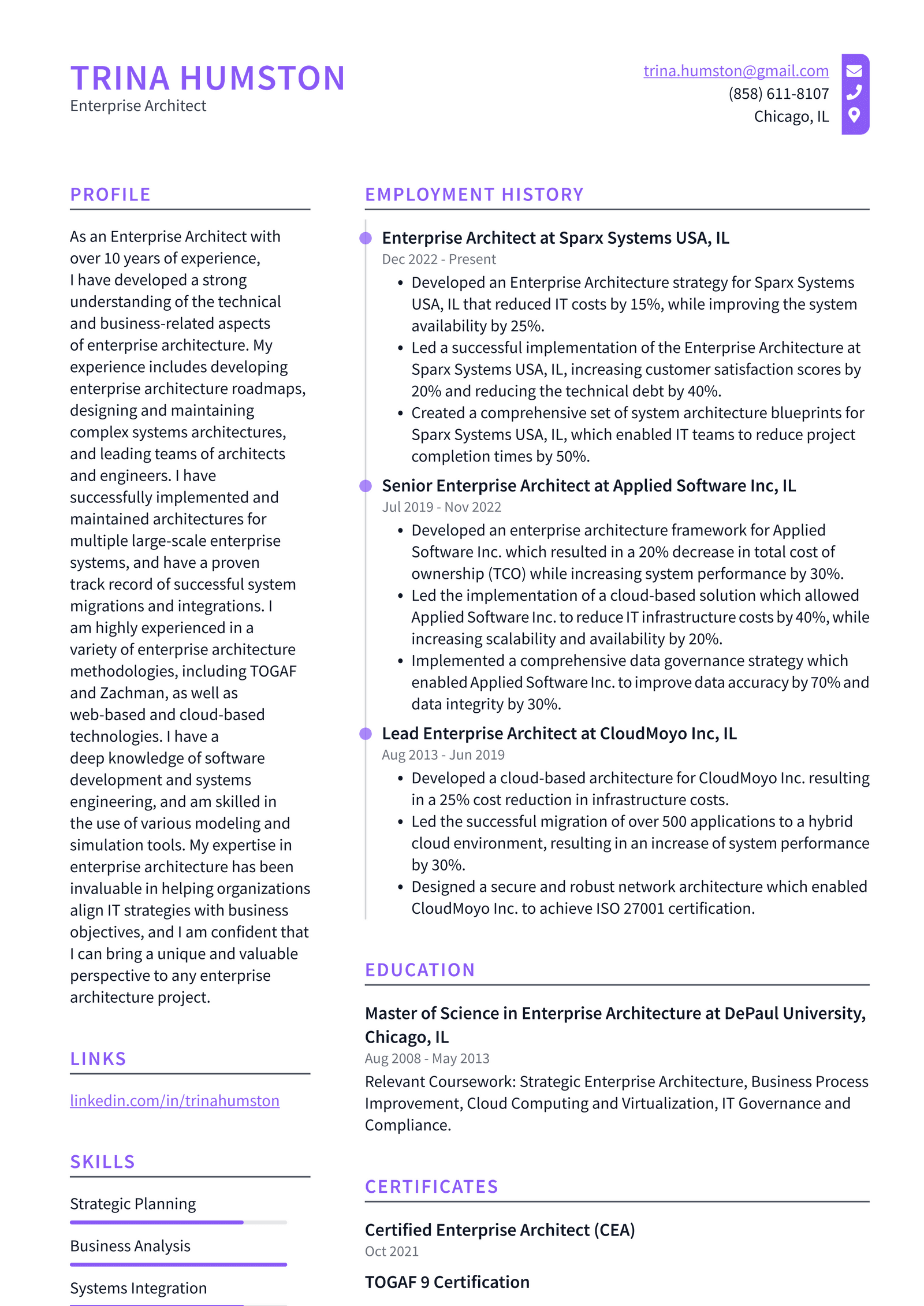 Apple Enterprise Architect Resume Examples | ResumeCat