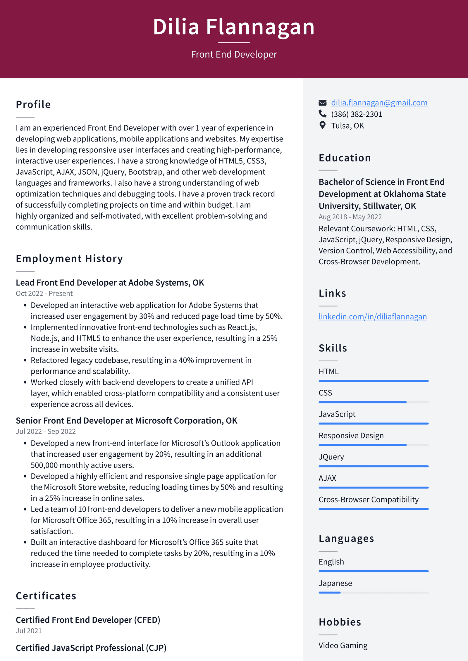 Apple Front End Developer Resume Examples | ResumeCat