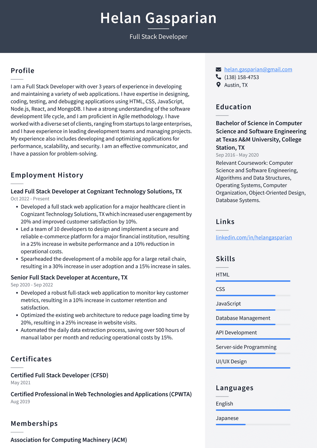 Apple Full Stack Developer Resume Examples | ResumeCat