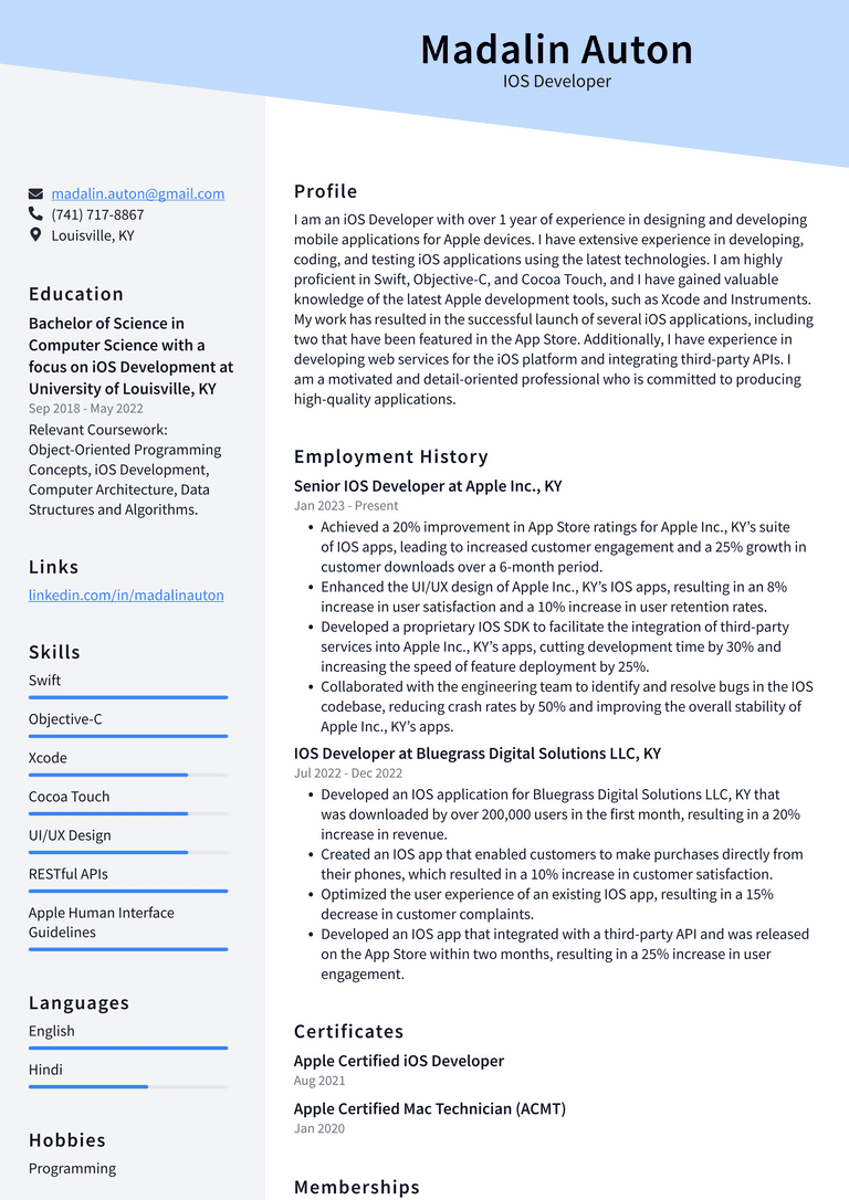 Apple IOS Developer Resume Examples | ResumeCat