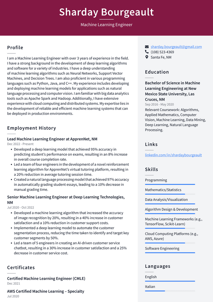 Apple Machine Learning Engineer Resume Examples | ResumeCat