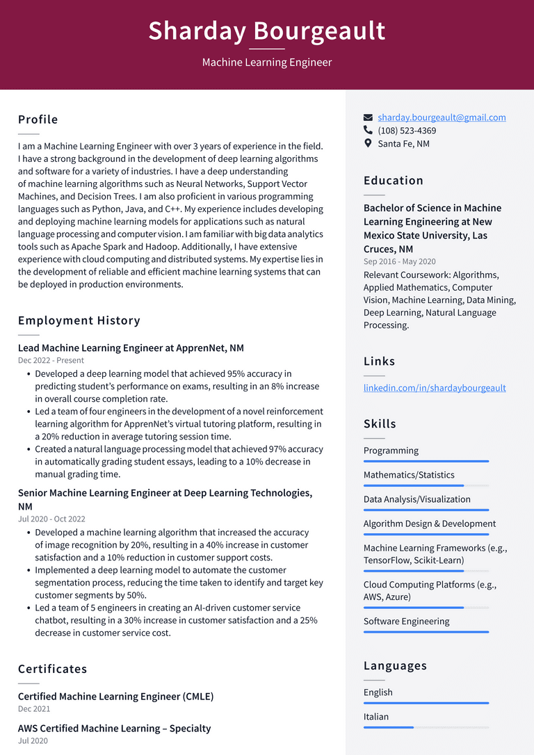 Apple Machine Learning Engineer Resume Examples | ResumeCat