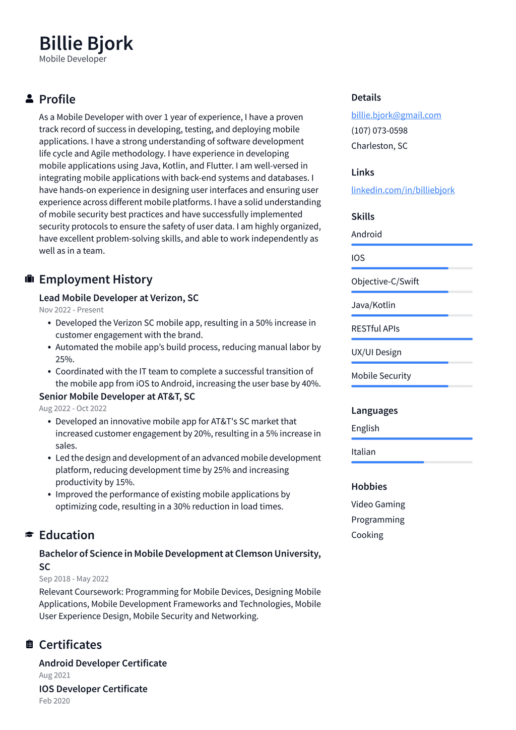 Apple Mobile Developer Resume Examples | ResumeCat