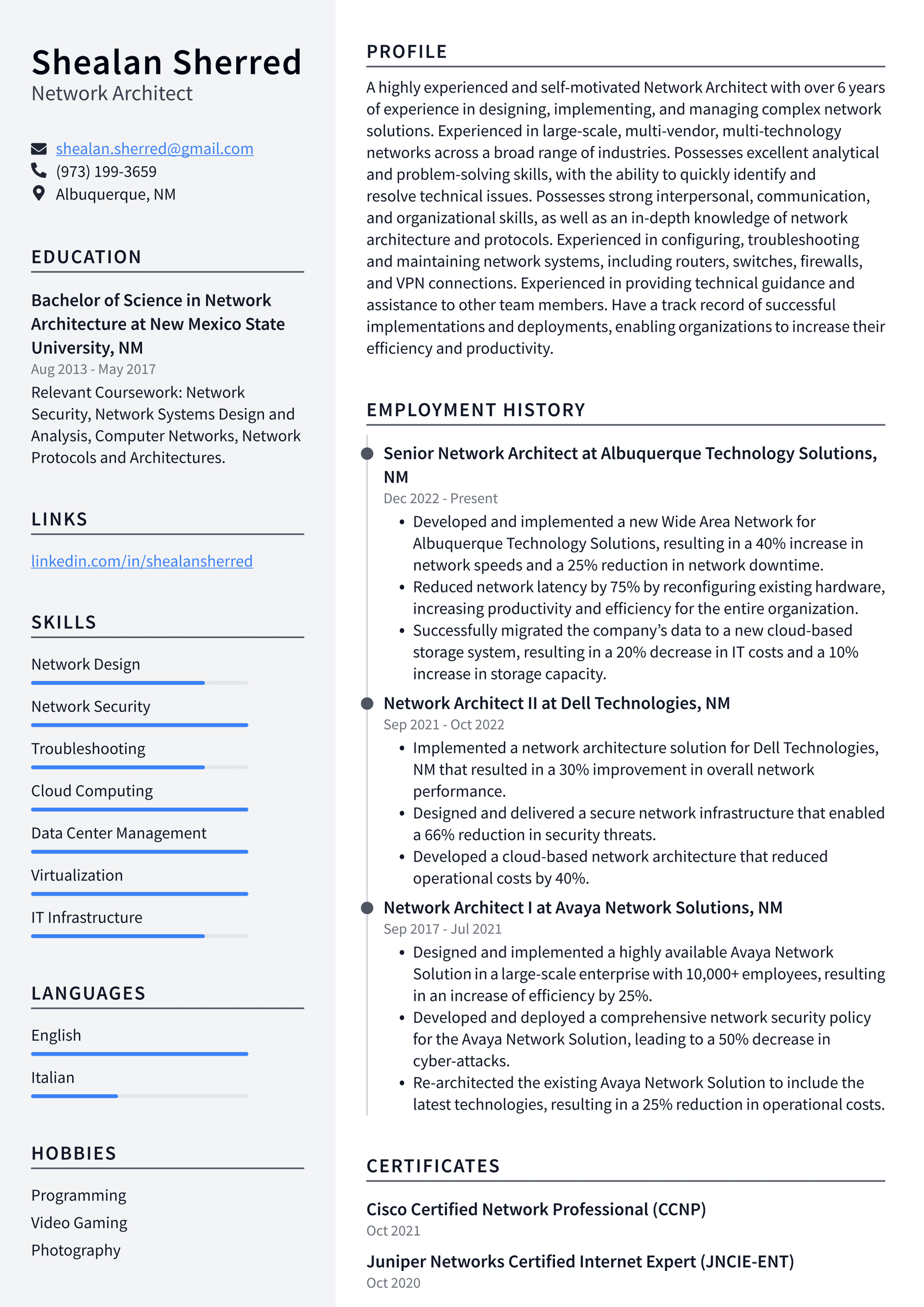 Apple Network Architect Resume Examples | ResumeCat