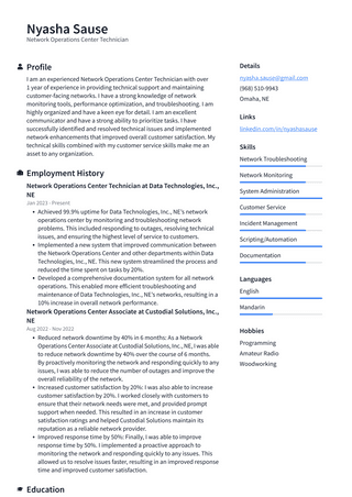 Apple Network Operations Center Technician Resume Examples
