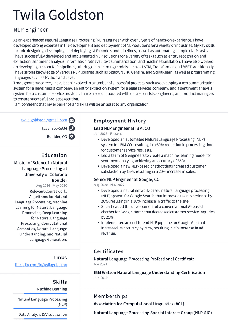 Apple NLP Engineer Resume Examples | ResumeCat