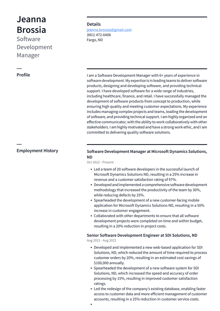 Apple Software Development Manager Resume Examples