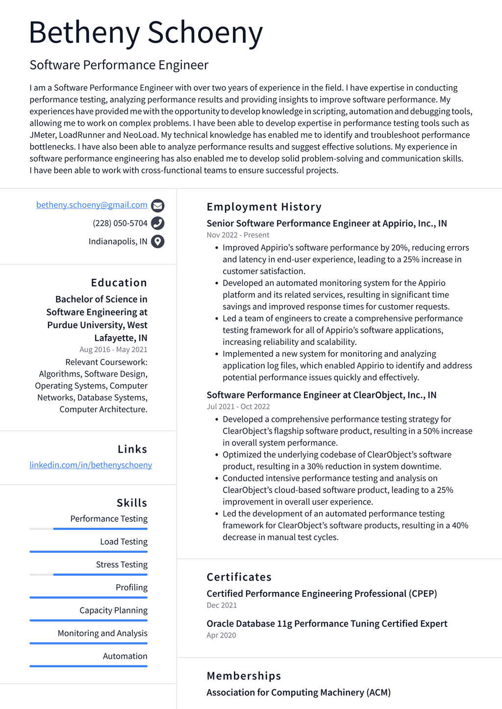 Apple Software Performance Engineer Resume Examples