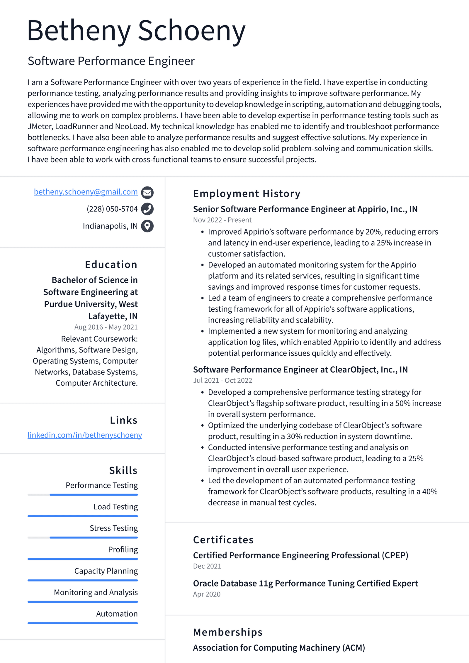 Apple Software Performance Engineer Resume Examples