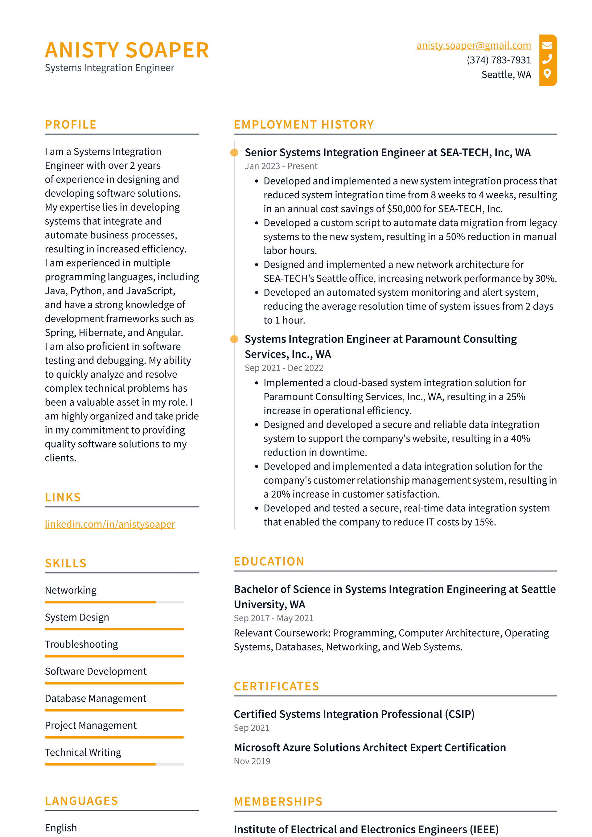 Apple Systems Integration Engineer Resume Examples