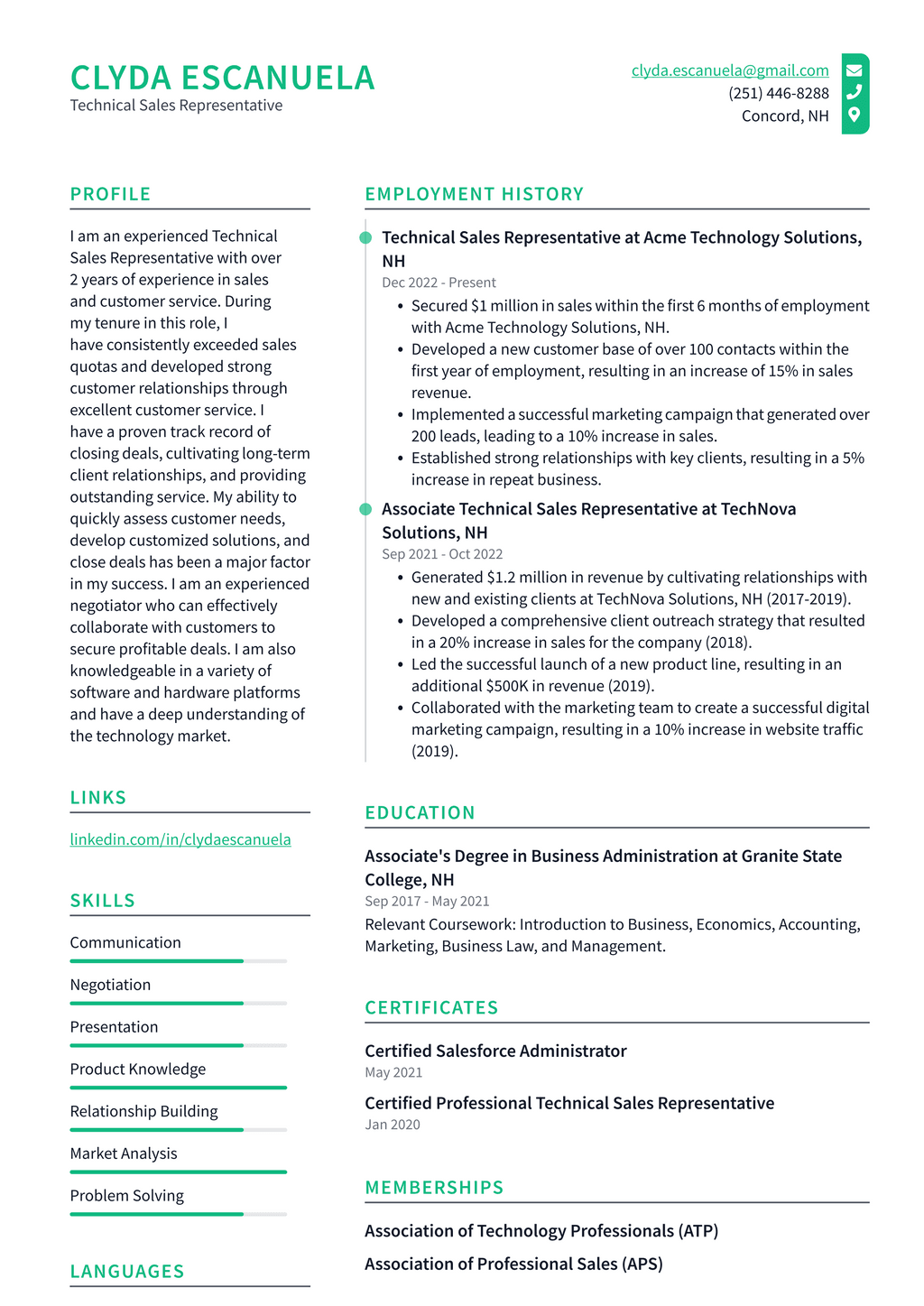 Apple Technical Sales Representative Resume Examples