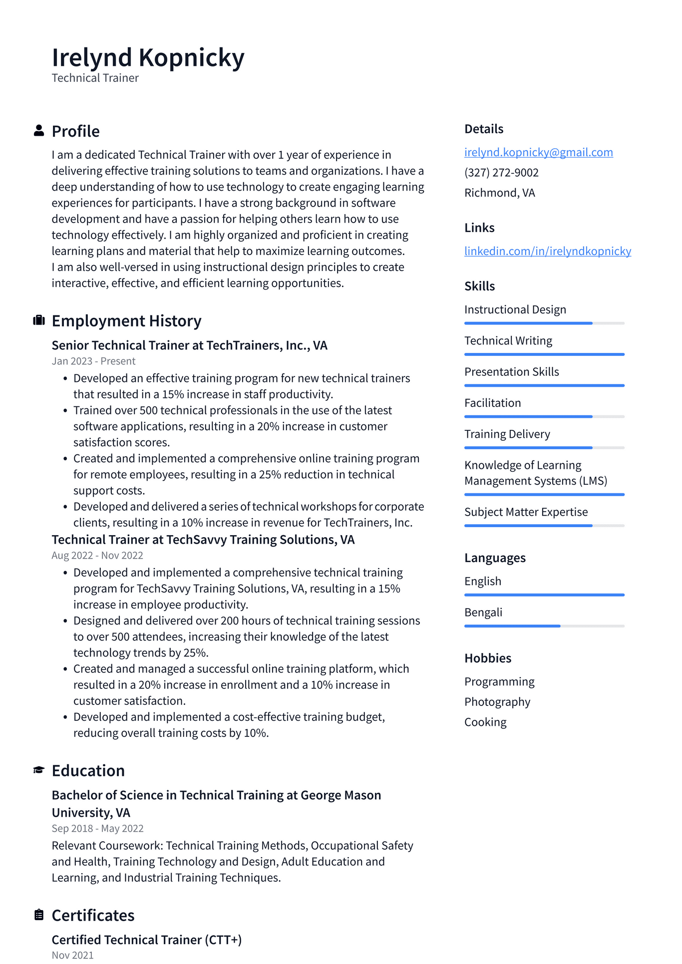 Apple Technical Trainer Resume Examples | ResumeCat