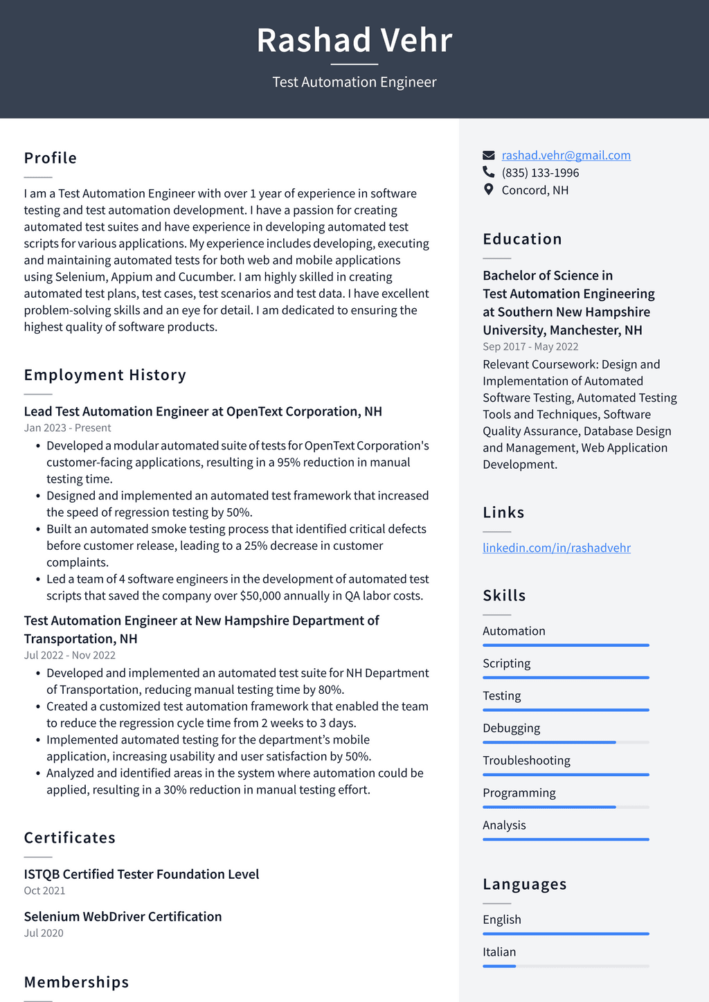 Apple Test Automation Engineer Resume Examples | ResumeCat