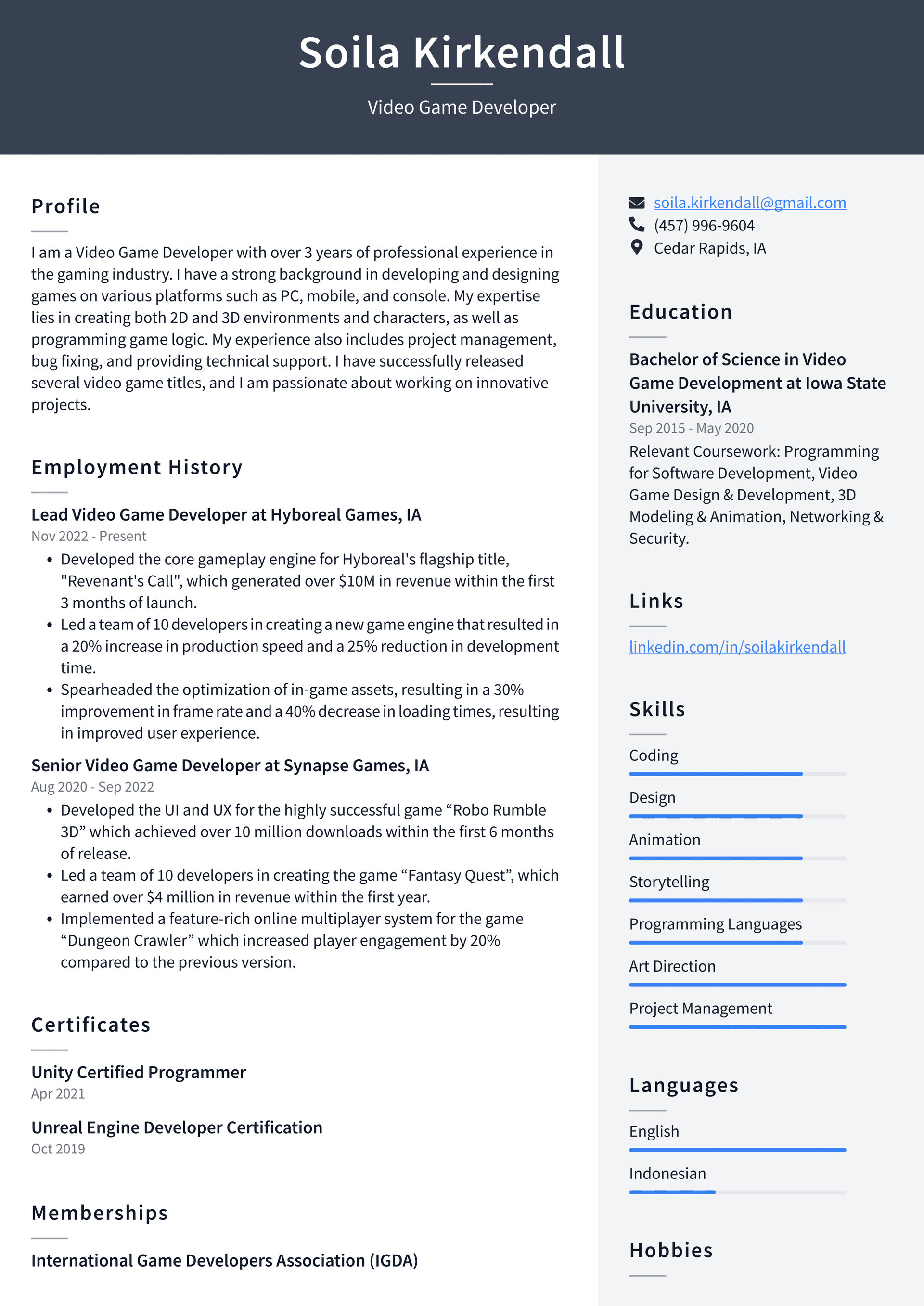 Apple Video Game Developer Resume Examples | ResumeCat
