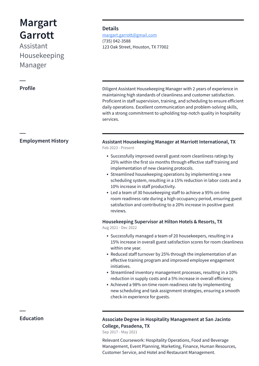 Top 17 Assistant Housekeeping Manager Resume Objective Examples Top 17 Assistant Housekeeping Manager Resume Objective Examples