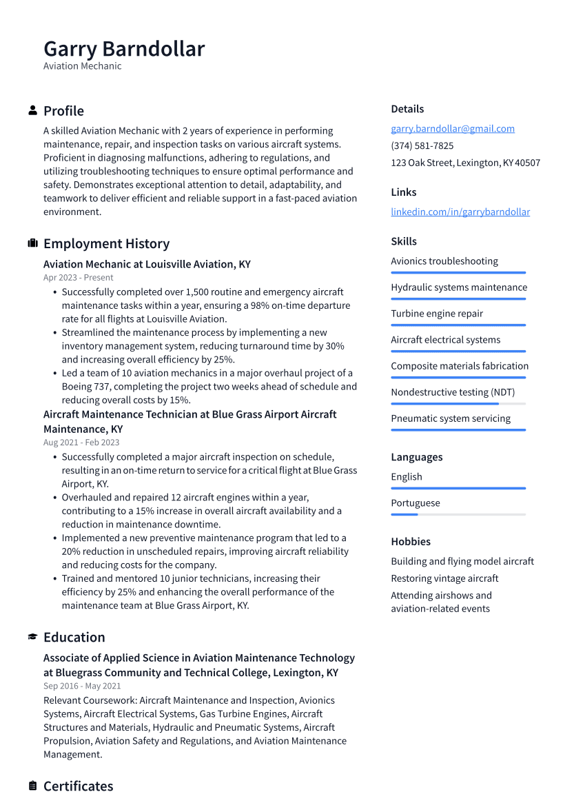 Aviation Mechanic Cover Letter Samples And Templates
