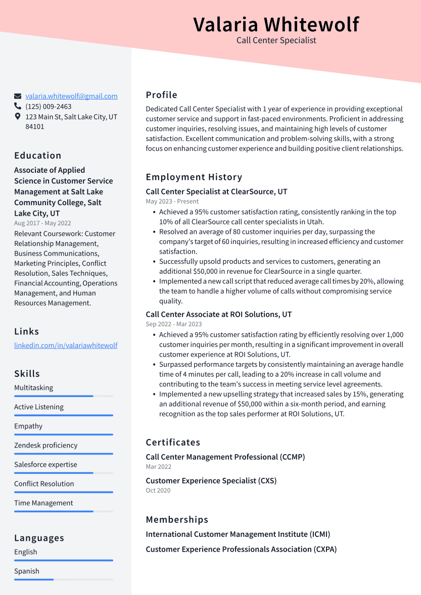 Top 17 Call Center Specialist Resume Objective Examples