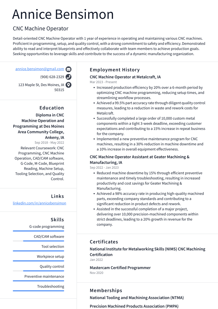 Top 16 CNC Machine Operator Resume Objective Examples