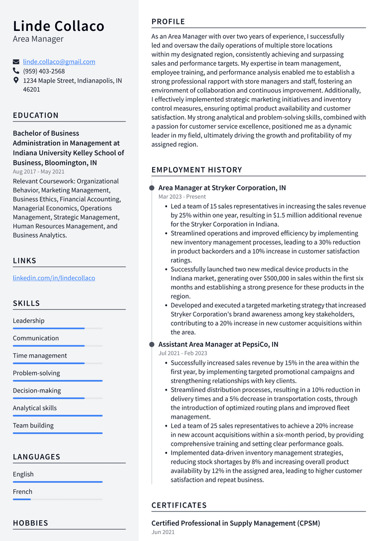 Costco Area Manager Resume Examples | ResumeCat