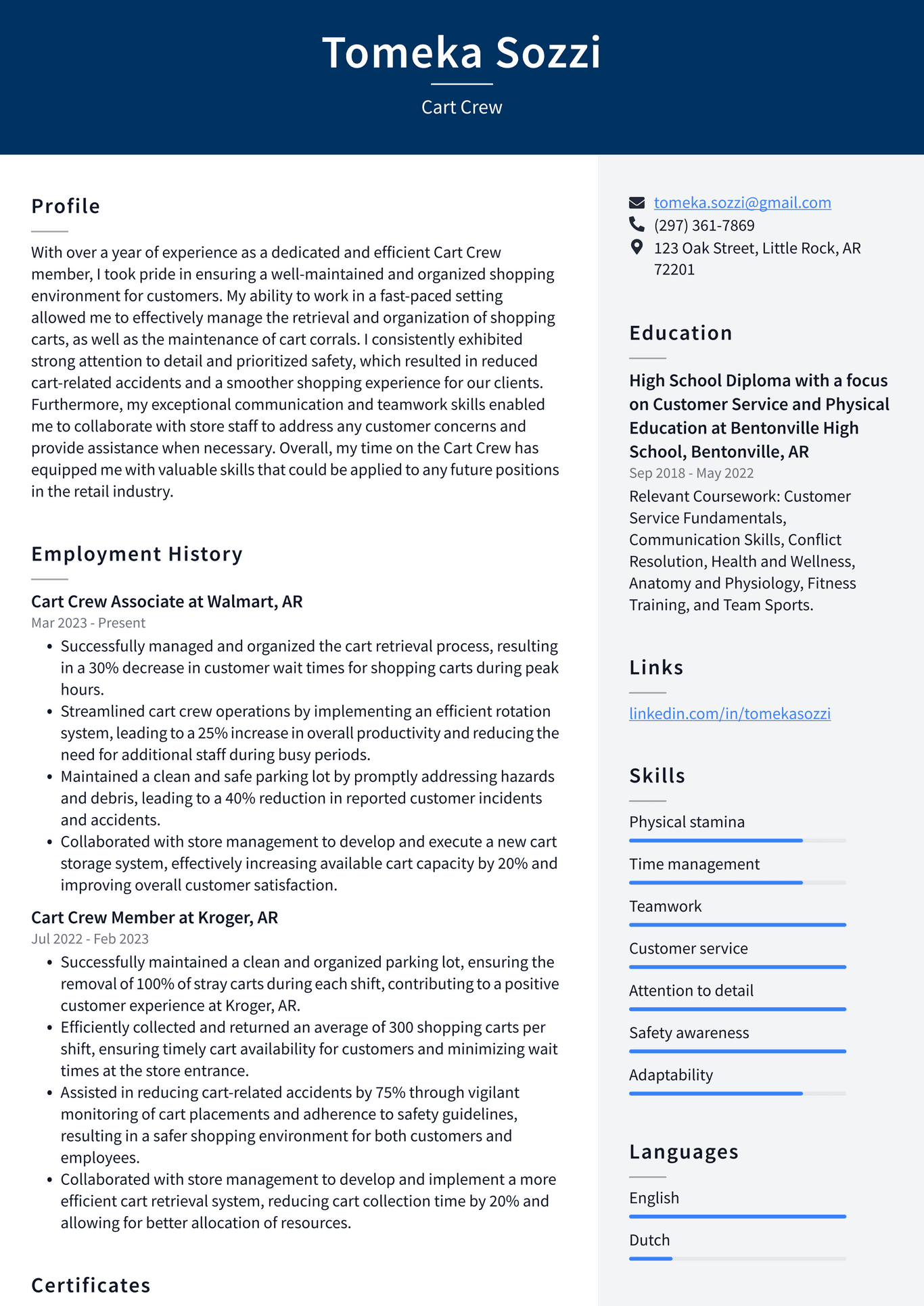 Costco Cart Crew Resume Examples | ResumeCat