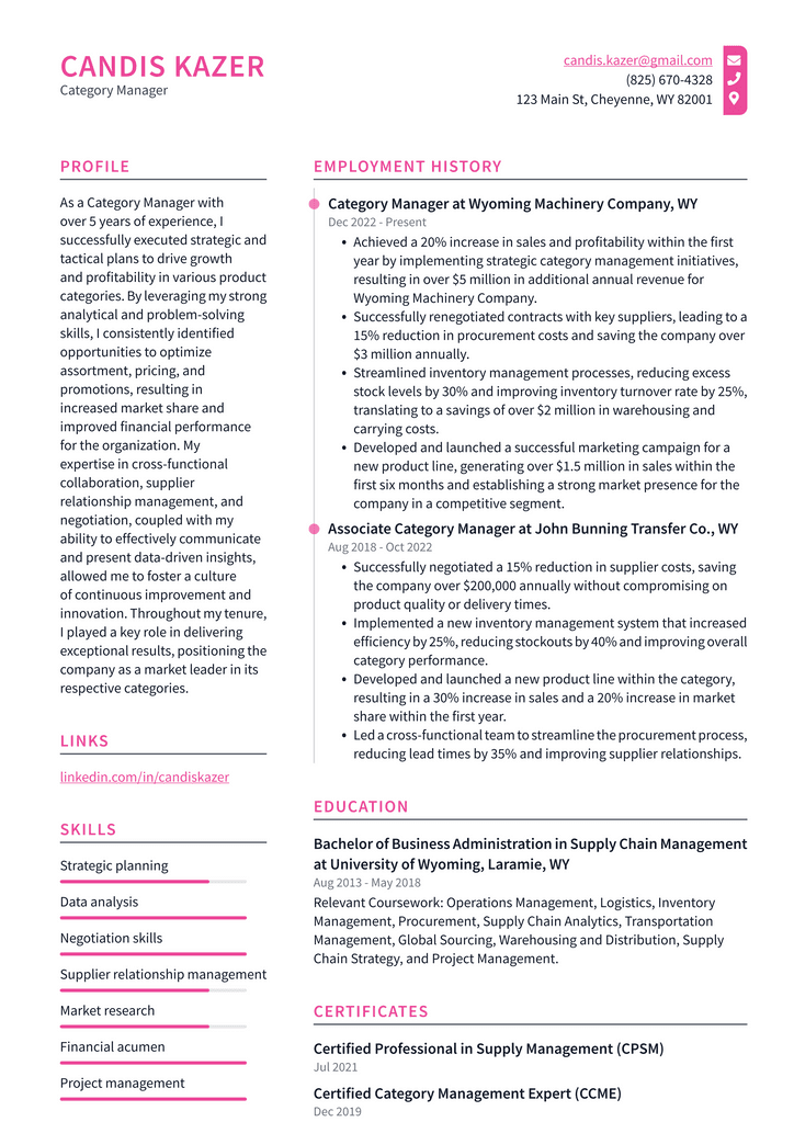 Costco Category Manager Resume Examples | ResumeCat