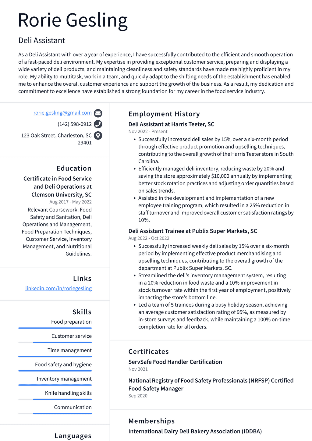 Costco Deli Assistant Resume Examples | ResumeCat