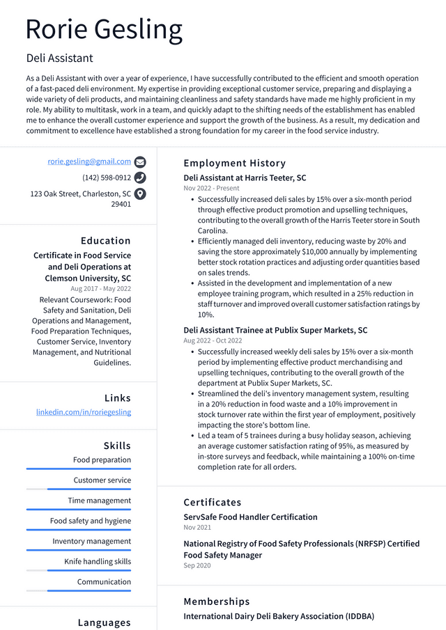 Costco Deli Assistant Resume Examples ResumeCat