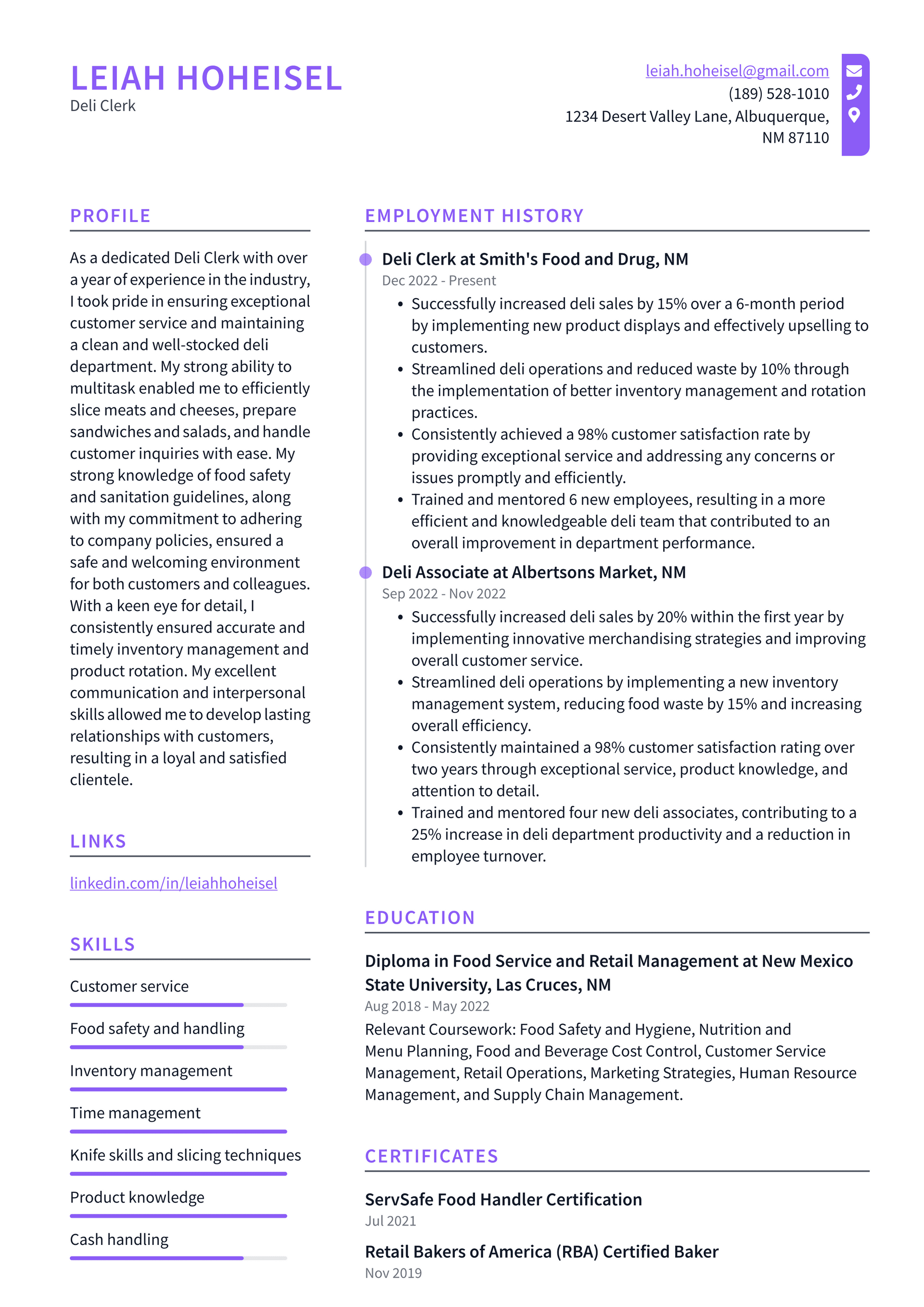 Costco Deli Clerk Resume Examples | ResumeCat