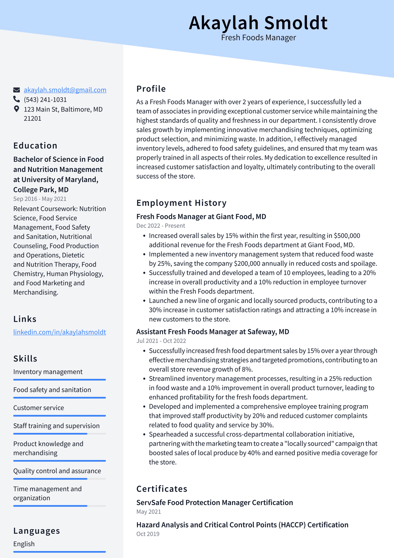 Costco Fresh Foods Manager Resume Examples | ResumeCat