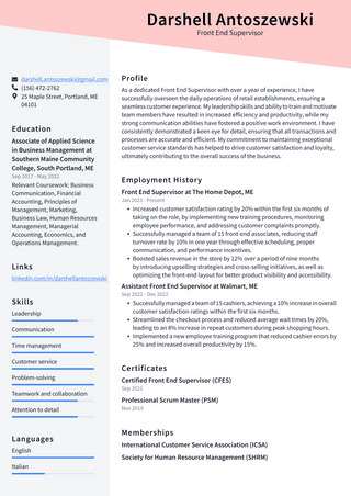 Costco Front End Supervisor Resume Examples | ResumeCat