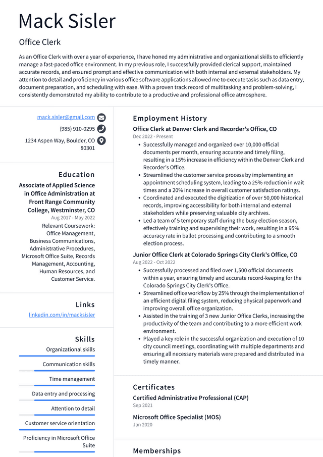 Costco Office Clerk Resume Examples ResumeCat