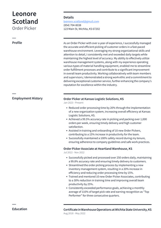 Costco Order Picker Resume Examples | ResumeCat