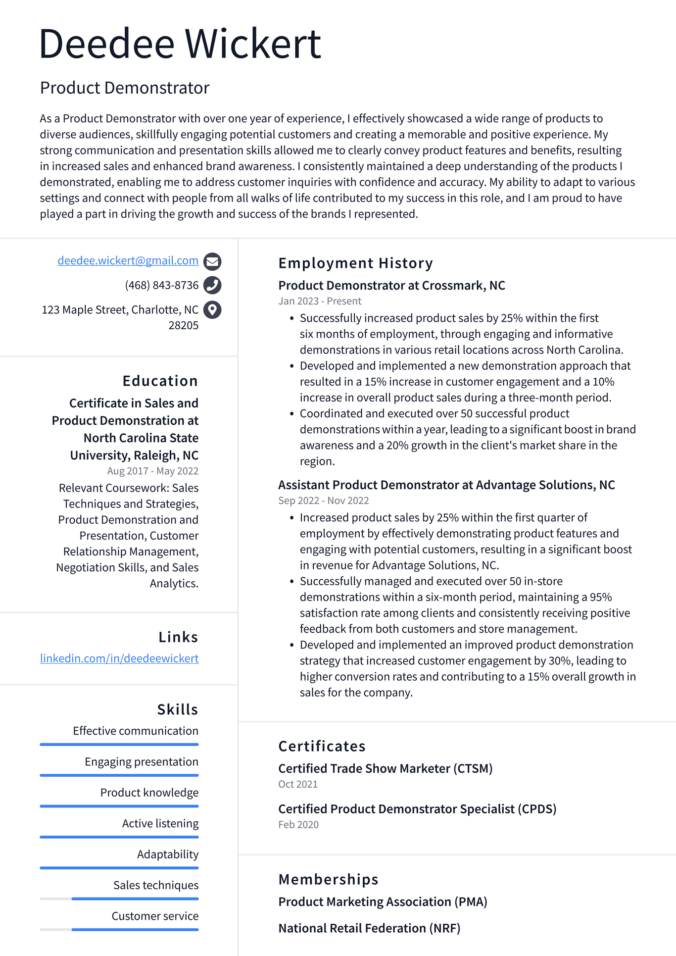 Costco Product Demonstrator Resume Examples | ResumeCat